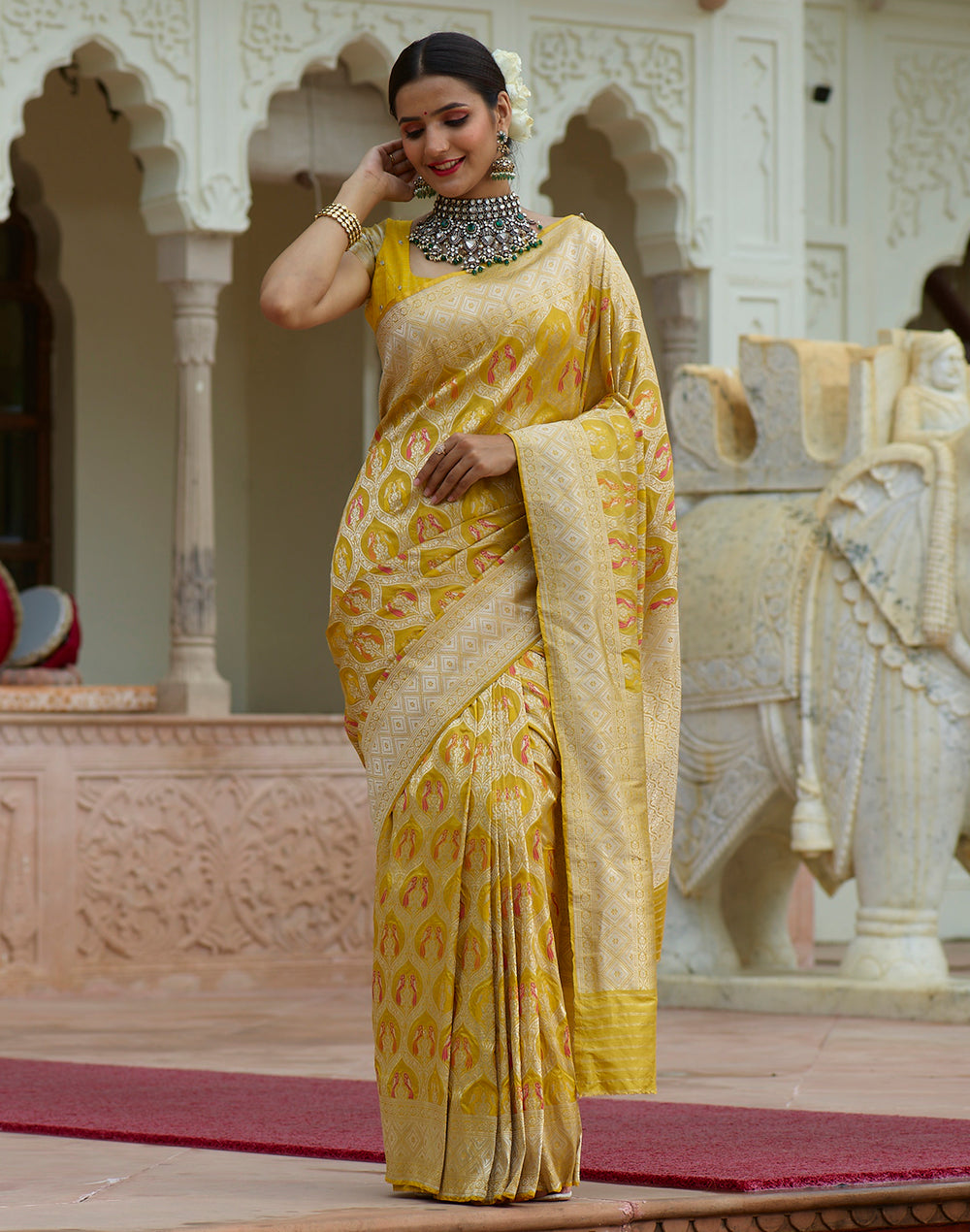 Bright Yellow Coloured Pure Kataan Banaras Saree